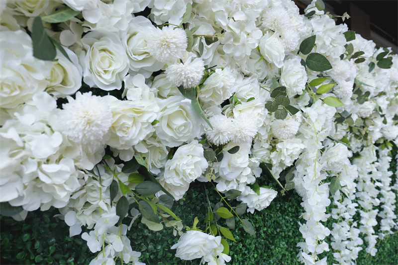 Hot Selling White Rose Milan Grass Back Flower Wall Backdrop for Wedding Party Decor-GRASS WALL ...
